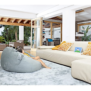 Bean Bag Chair Cover, Stuffed Animal Storage, Plush Toys Organizer Holder, Beanbag Chairs Cover for Kids Teans and Adults Super Soft and Comfortable Fabric X-Large with Handle and Zipper -Round Grey