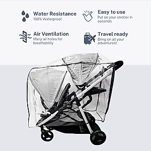 SASHA'S Rain and Wind Cover for Graco Ready2Grow LX 2.0 Double Stroller, Clear, Ventilation Holes, Maximum Coverage Made in USA (Stroller not Included)