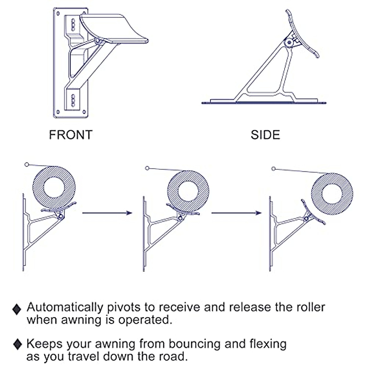RV Awning Support Roller Cradle Center Support for RV Camper Awning, Black