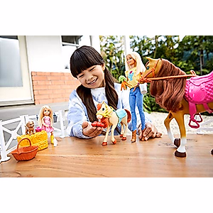 Barbie Playset and Chelsea Blonde Dolls, 2 Horses with Bobbling Heads and 15+ Toy Accessories That Include Corral Fencing, Feeding, Grooming, Nurturing and Horseback Riding Pieces