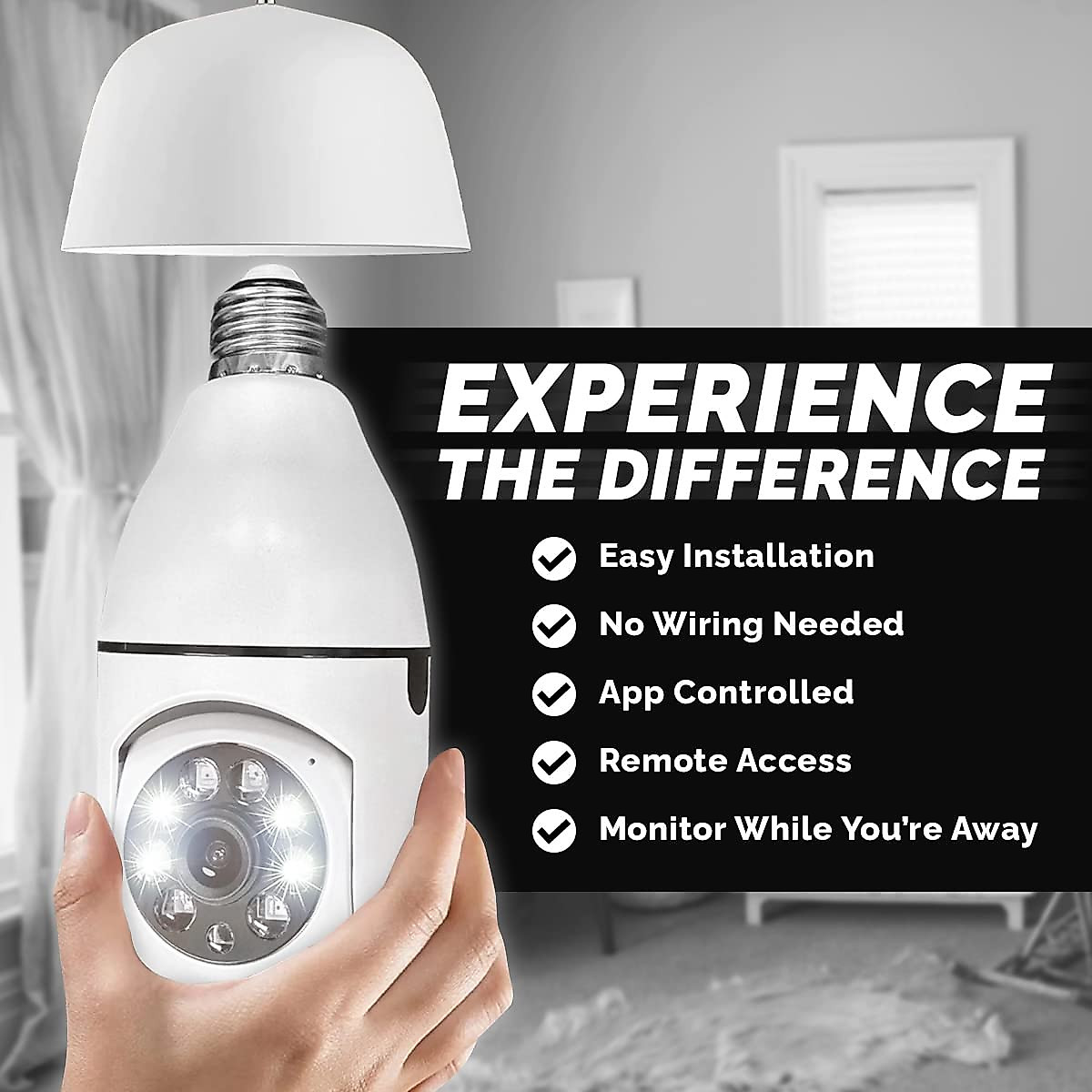 Dot Com Wireless Light Bulb Security Camera - WiFi, Easy to Install, App Controlled Light Socket Security Camera - with Motion Detector, 360 View, 1080P HD, Remote Voice Intercom - Water Resistant