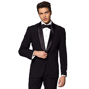 Opposuits Men's Formal Outfit - Premium Tuxedo Suit - Slim Fit - Black - includes Blazer, Pants and Bow Tie