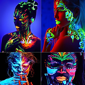 6 Pcs Glow in the Dark Face Body Paint,Blacklight Neon Face & Body Paints,Easily Cleanable Face & Body Paint Set Neon Body Makeup Glow in the Dark Party Supplies