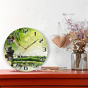 TropicalLife Flower Japanese Zen Wall Clock, Garden Stone Bamboo Silent Non Ticking Round Clock for Home Kitchen Bedroom Desktop Stand Bathroom Living Room Decor Office Classroom Clock Art 9.5 Inch