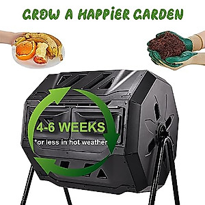 Elevon Outdoor Tumbling Composter Dual Rotating Batch Compost Bin, 43 Gallon, Black