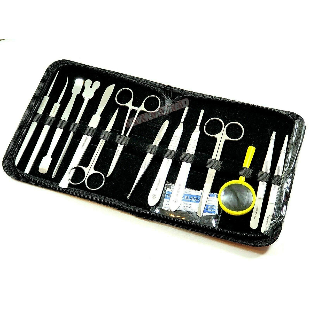 Cynamed 44Pcs Advanced Dissection Dissecting Kit -Biology & Veterinary Students- Anatomy Lab Botany Animal Frog Etc Dissecting Kit. Stainless Steel Scalpel Knife Handle-30 Blades (Zipper Case)