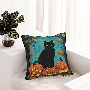 deaokluy 20"x20" Halloween Black Cat Square Leather Throw Cushion Covers Decorative Holiday Pillow Case for Home Bedroom Couch Sofa Decoration