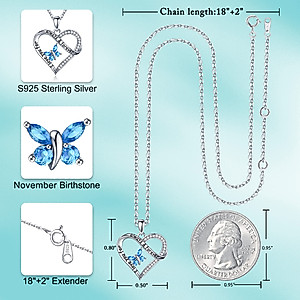 Iefil Birthstone Necklaces for Women - Anniversary Birthday Gifts, Mothers Day Gift Ideas, Swiss Blue Topaz Heart Necklace, Silver November Birthstone Gifts for Women, Jewelry Gifts for Her Mom