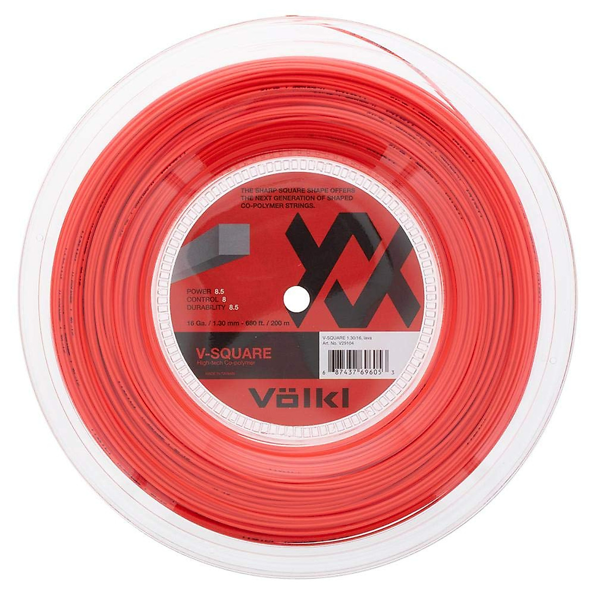 Volkl V-Square | Tennis Racquet String | Ultimate Spin & Firm Feel | Co-Polymer Square Shape (red, 18, Reel)