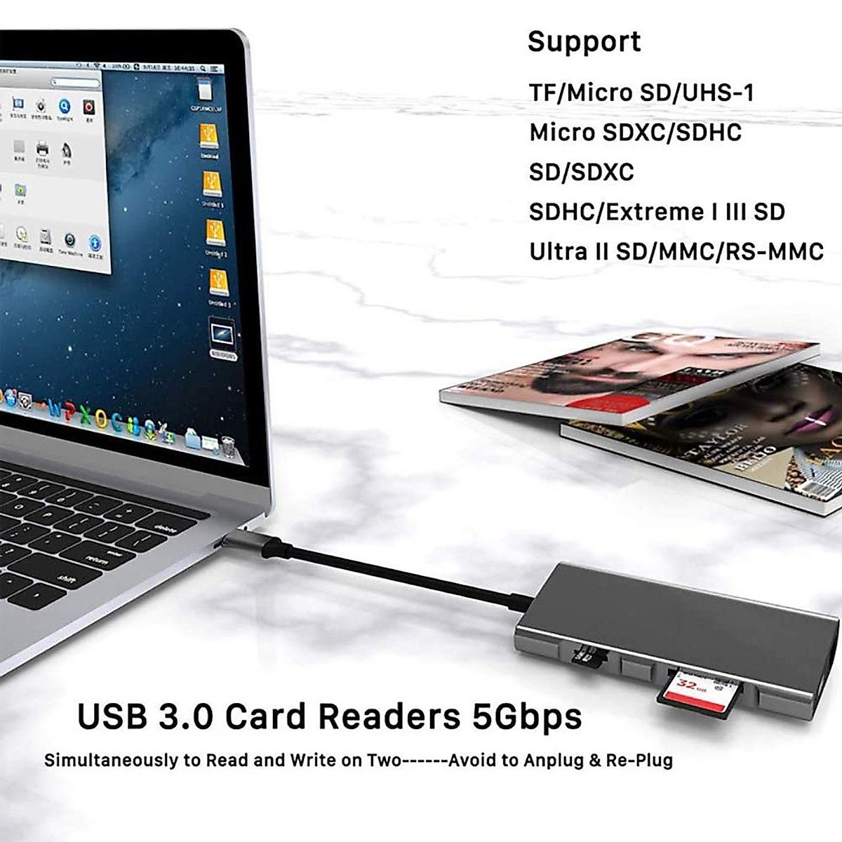 USB C Hub, 8 in 1 USB Type C Adapter with 4K HDMI, RJ45 Ethernet 1000Mbps, 3 USB 3.0, SD/TF Card Reader, Type C PD Charging Port for MacBook PRO/Air, iPad PRO, Mac