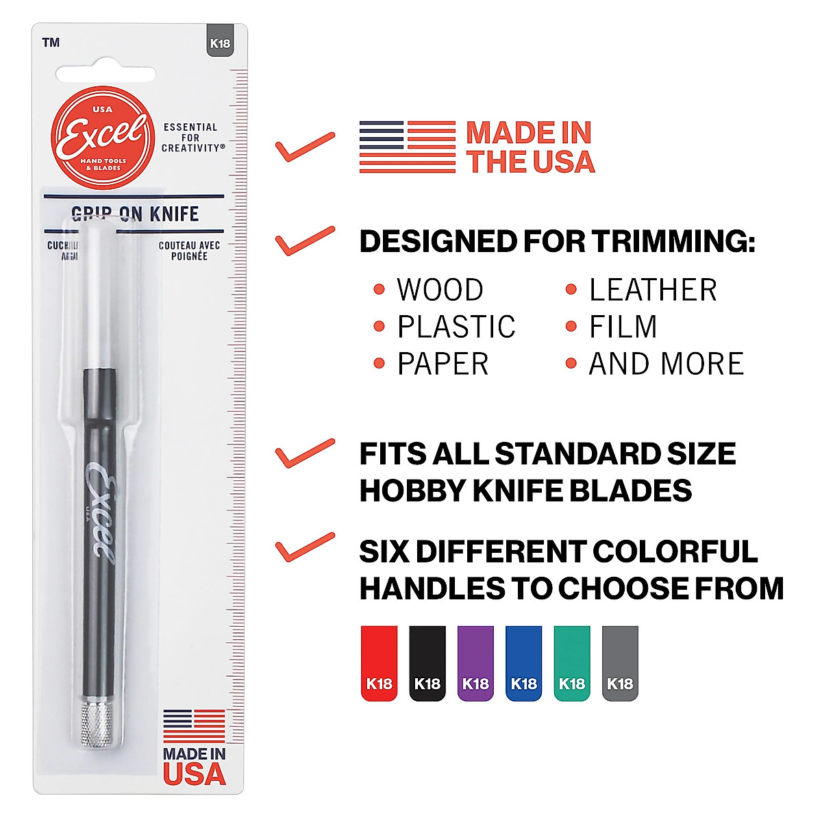 Excel Blades Soft Grip Craft Knife Set, Soft Grip Fine Point Angled Blades for Precision Cutting & Trimming, Multi-Purpose Hobby, Scrapbooking, Crafting Tools, Red, 2-Pack With 10 Replacement Blades