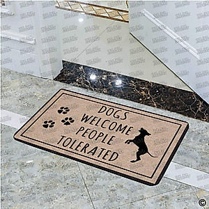 MsMr Funny Door Mat Dogs Welcome People Tolerated Decorative Indoor Outdoor Custom Doormat Non-Woven Fabric Home Office Welcome Mat 30" x 18"