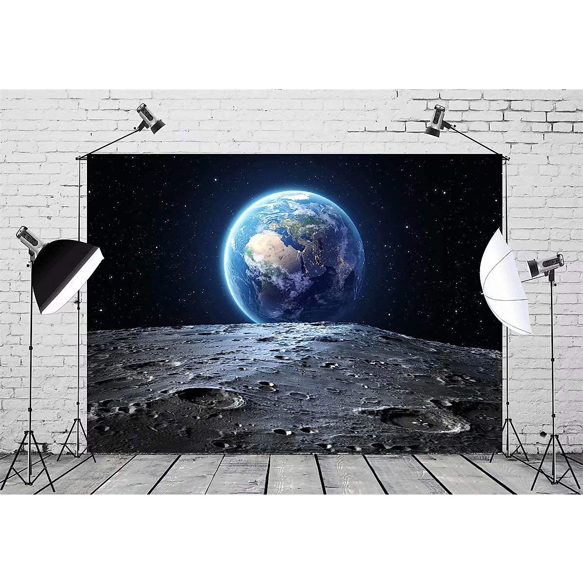 BELECO 7x5ft Fabric Outer Space Backdrop Universe Background Earth Moon Surface Furnished by NASA Planet Stars Photography Backdrop for Birthday Party Decoration Photoshoot Photo Background Props