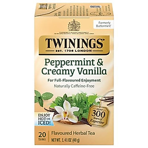 Twinings Peppermint & Creamy Vanilla Herbal Tea Individually Wrapped Bags, 20 Count (Pack of 6), Formerly Buttermint, Naturally Caffeine-Free, Enjoy Hot or Iced | Packaging May Vary