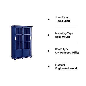 Ameriwood Home Aaron Lane 4 tier Bookcase with Sliding Glass Doors, Blue