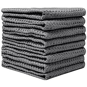 Premium Dish Cloths (12”x 12”, 8 Pack) – Waffle Weave Dish Cloth – 270 GSM – Cotton Kitchen Dish Cloth Set – Highly Absorbent Dish Towels Set (Grey)