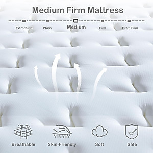 Lynnbery King Mattress, 12 Inch King Size Hybrid Mattress with Memory Foam and Individual Pocket Spring for Motion Isolation, Pressure Relief, Medium Firm Mattress in a Box, 76"*80"*12"