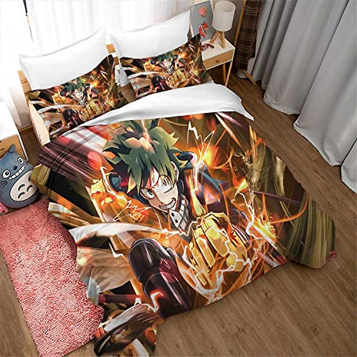 AKARDO Hero School Anime One for All Izuku Duvet Covers, Soft Microfiber Washed Duvet Cover Set 3 Pieces with Zipper Closure,Beding Set (05,Queen (90"x90"))