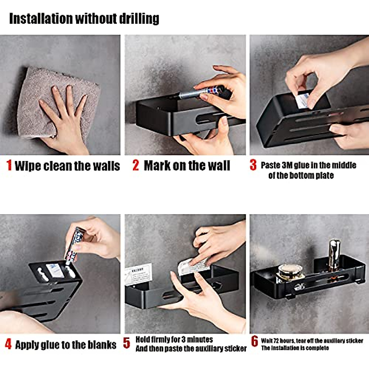 Capricorn Stars Punch-free 2-Pack Shower Rrack Organizer with 4 Hooks Stainless Steel Shampoo Holder Shower Shelf(L12,W4.7,H1.8), Silver