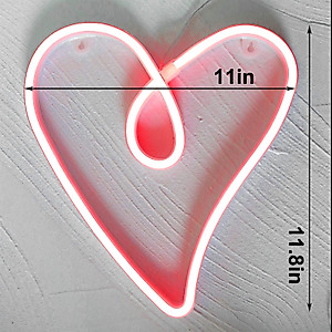 Love Heart Neon Light Valentine's Gift for Kids or Her,LED Heart Shape Neon Signs Lamp Pink Room Decor for Wall,Fun Light for Kids Room Decoration Powered by Battery/USB(Red)
