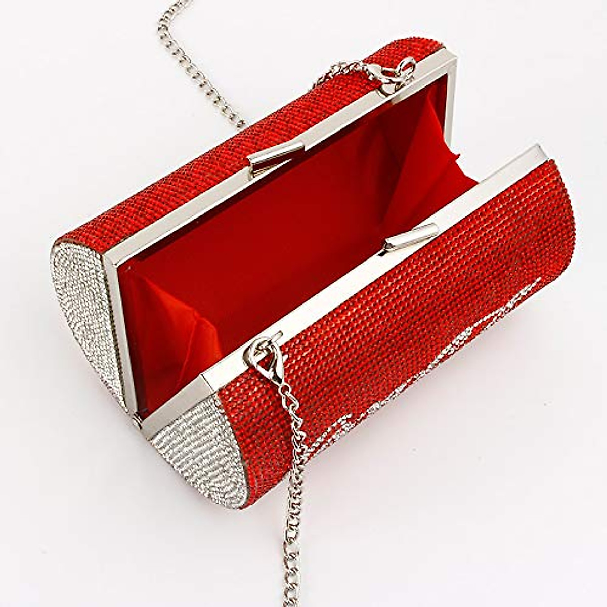 Mogor Rhinestone Crystal Sparkly Clutch Bling Glitter Purse Crossbody Shoulder Evening Handbags with Red Letter for Women