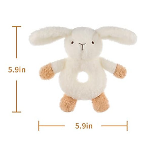 Apricot Lamb Baby Bunny Rabbit Soft Rattle Toy, Plush Stuffed Animal for Newborn Soft Over 0 Months 6 Inches, White (brown hands and feet)