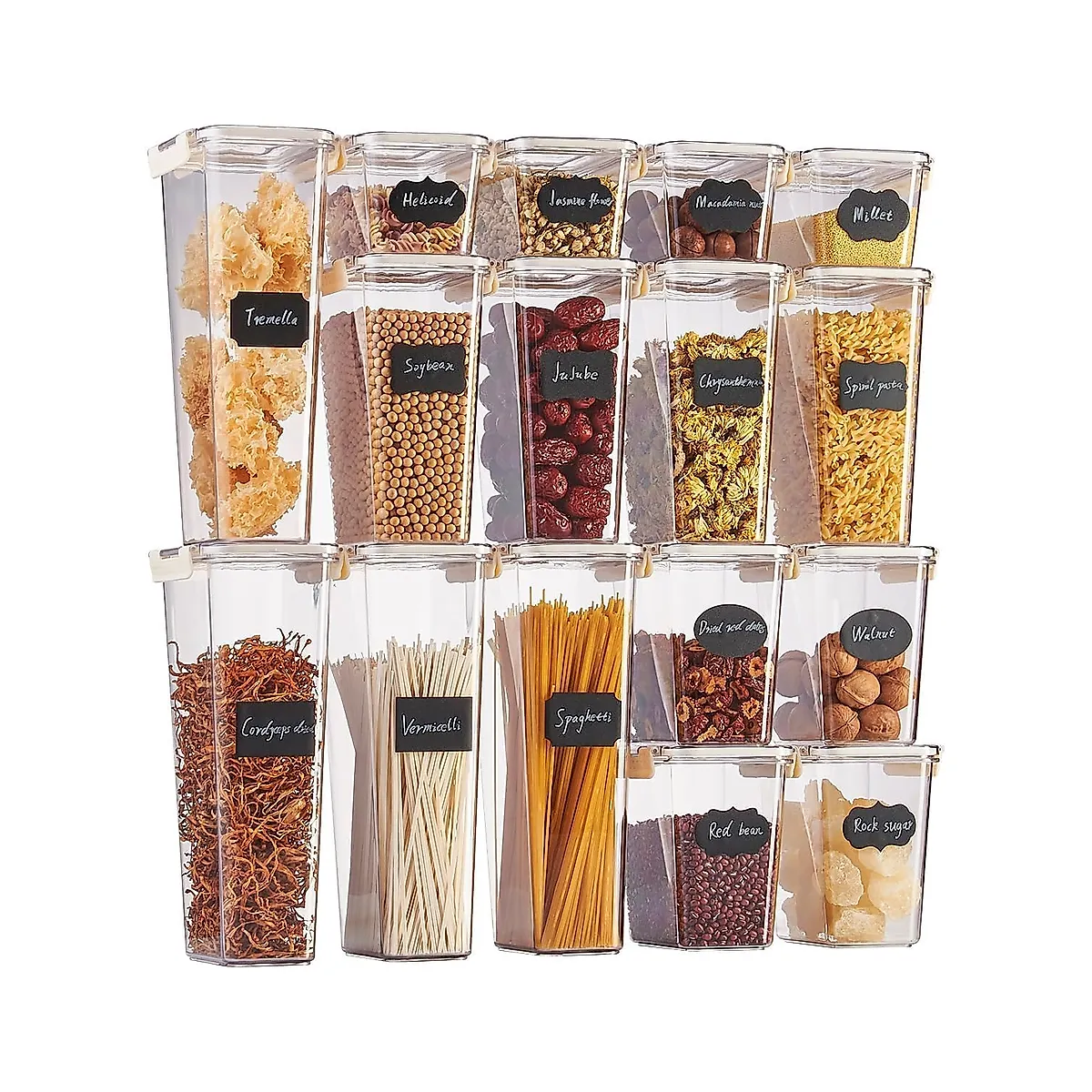 Blue Boat Airtight 16 PCS Food Storage Containers Set with Lids, BPA Free Plastic Kitchen Pantry Organizers, Food Canisters for Cereal, Flour, Sugar, Pasta, Dry Food, Include Labels & Marker