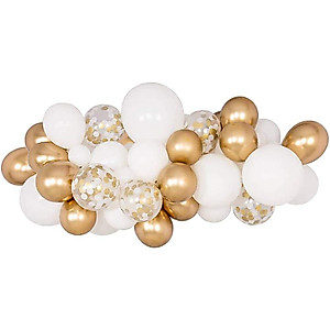 White and Gold Balloon Garland Kit, 60PCS Balloon Garland Including White, Chrome Gold & Confetti Balloons Decorations Backdrop Ideal for Wedding Birthday Baby Shower Bridal Party Decorations