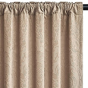GIGIZAZA Beige Velvet Curtains 84 Inch Long for Living Room,2 Panels Luxury Boho Drapes Flower Embossed Blackout Window Curtain for Living Room Back Tab Thermal for Bedroom
