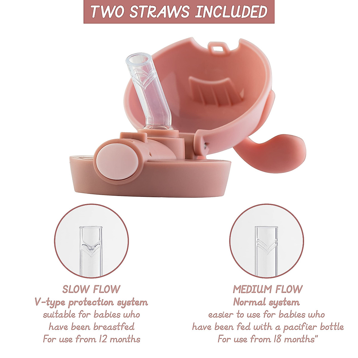 SIECKO Stainless Steel Baby Water Bottle - Straw Sippy Cups For Toddlers - 2 Kinds of Lids - Pacifier and Straw Sippy Cup - Double Walled - Insulated Baby Bottle - 9Oz