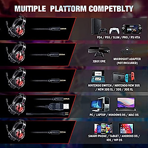 ONIGAL Gaming Headset with Microphone for PlayStation 5, Double Head Beam Suspended Soft Soft Memory Earmuffs, 7.1 Surround Sound Wired Headset LED Light for PS5, PC, PS4, iMac, Laptop