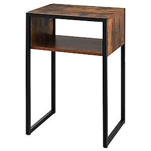 Giantex Industrial Side Table, Small End Table with Open Storage Compartment and Metal Frame, Wood Bedside Tables, Night Stand for Living Room Bedroom, Easy Assembly, Rustic Brown