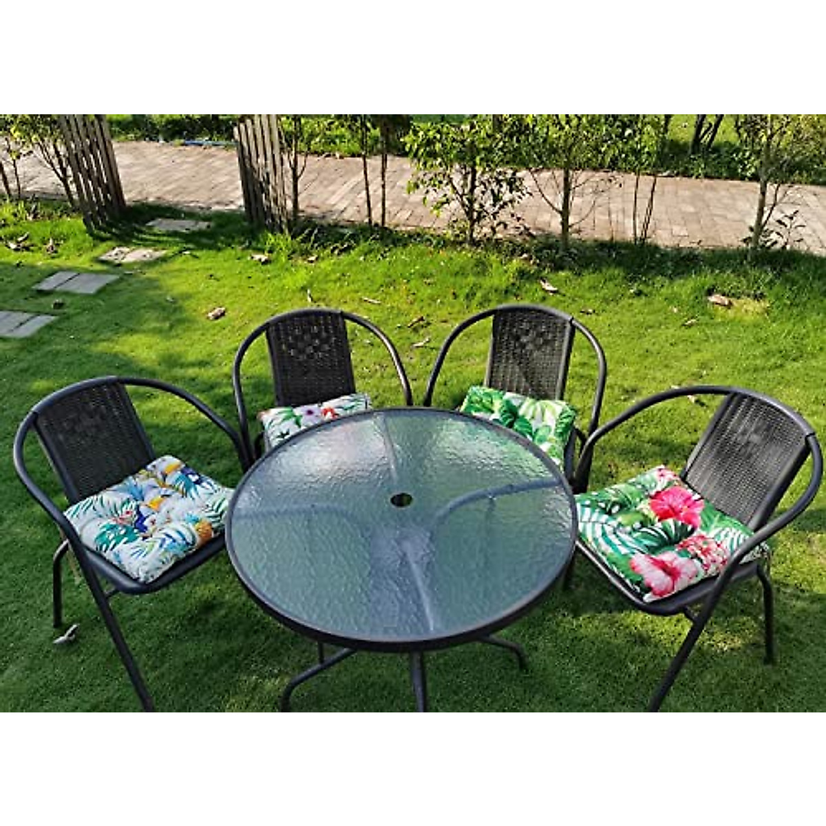 ADK SKY Seat Cushion Tropical Plants Flamingo Chair Pads for Dining Chairs, Office Chair, Car, Floor, Outdoor, Patio，Machine Wash & Dryer Friendly 4 Pack 16"×16"