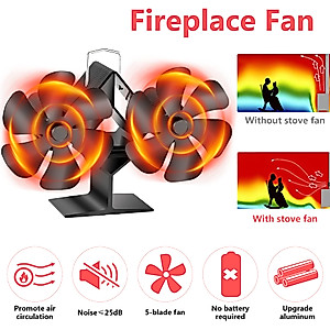 Xmasneed Wood Stove Fan Heat Powered Fireplace Fan, Thermoelectric Fan Eco Fans for Wood Burning/Pellet/Log Burner, Enhanced Dual Motor (Include Accessories Magnetic Stove Thermometer)