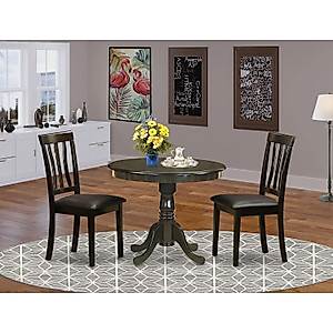 East West Furniture ANTI3-CAP-LC Antique 3 Piece Kitchen Set Contains a Round Table with Pedestal and 2 Faux Leather Dining Room Chairs, 36x36 Inch