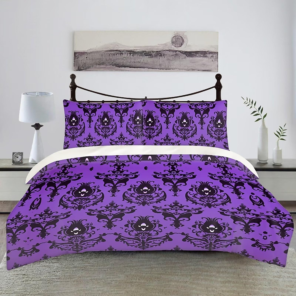 Xhuibop Halloween Haunted Mansion Bed Sheets for Teens Girls Bedroom Decor Comforter Covers Full Size Microfiber Duvet Cover with Zipper Closure Bed Sheets Soft Pillow Case