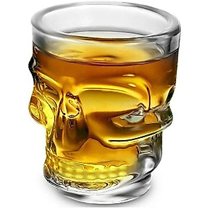 Circleware Skull Face Heavy Base Whiskey Shot Glasses, Set of 6, Party Home and Entertainment Dining Beverage Drinking Glassware for Brandy, Liquor, Bar Decor, Jello Cups, 1.75 oz, Clear