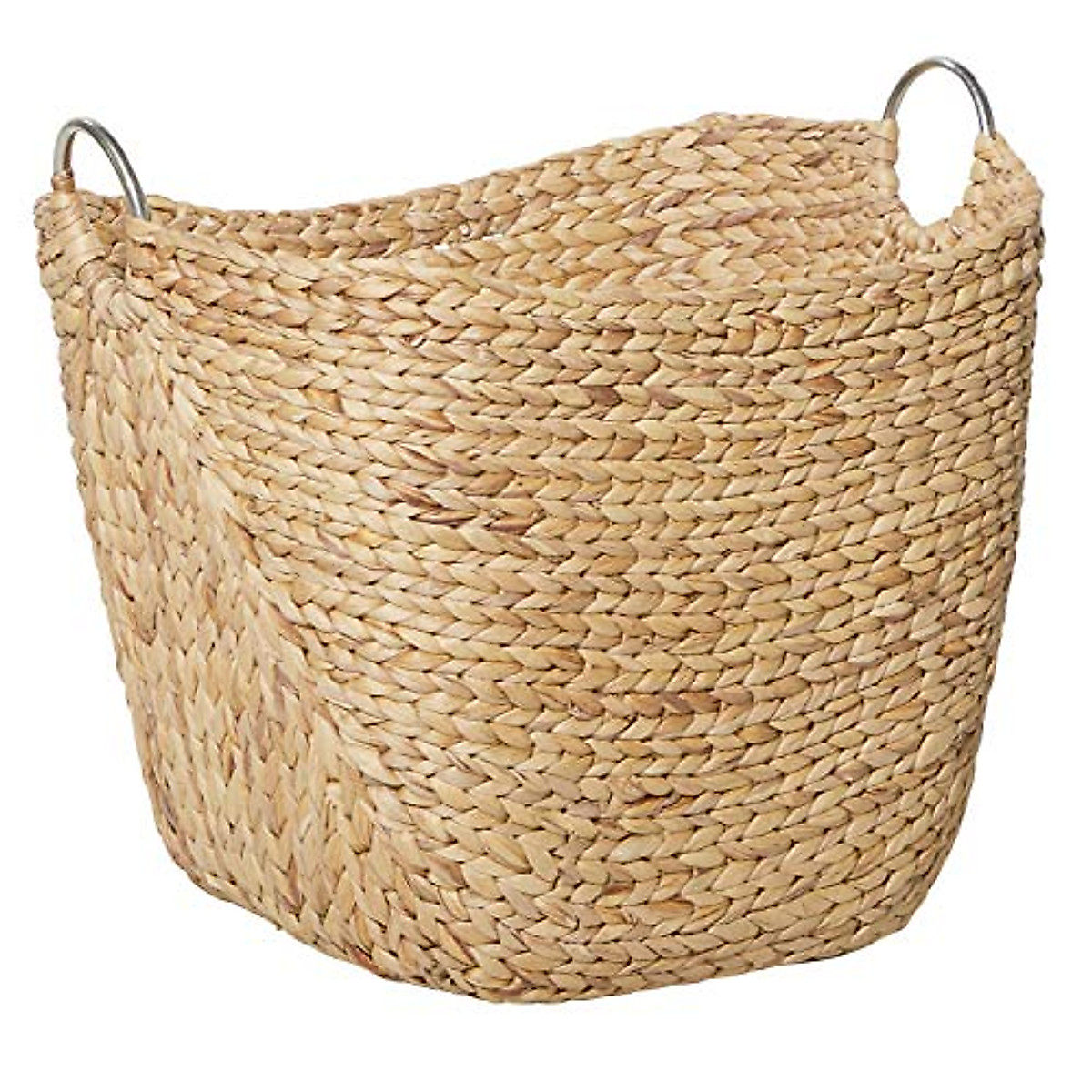 Deco 79 Seagrass Handmade Large Woven Storage Basket with Ring Metal Handles, 21" x 17" x 19", Brown