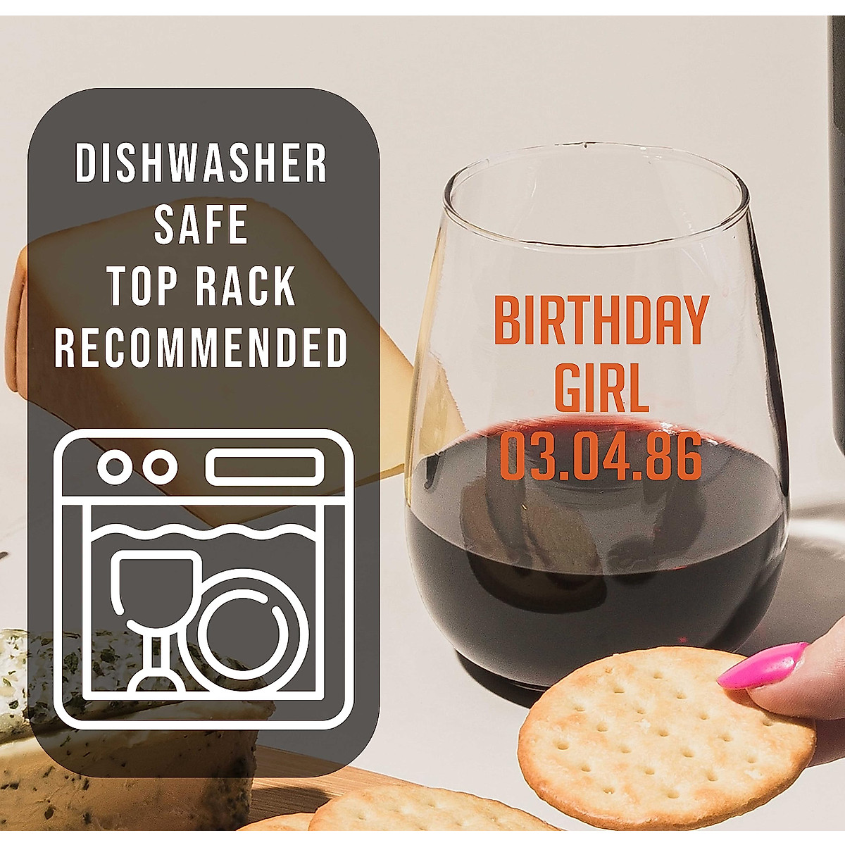 Personalized Printed 17oz Stemless Wine Glass, Gifts for Women, Customized Christmas Gifts, Unique Custom Gifts for Mother's Day, Customizable Bridesmaid Birthday Wine Tumbler, Your Text Here