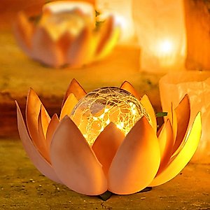 CALENDULA Garden Decoration Light, Solar Lights Outdoor, Crackle Globe Glass Lotus Decoration, Waterproof Flower Light for Patio,Lawn,Walkway,Tabletop,Ground