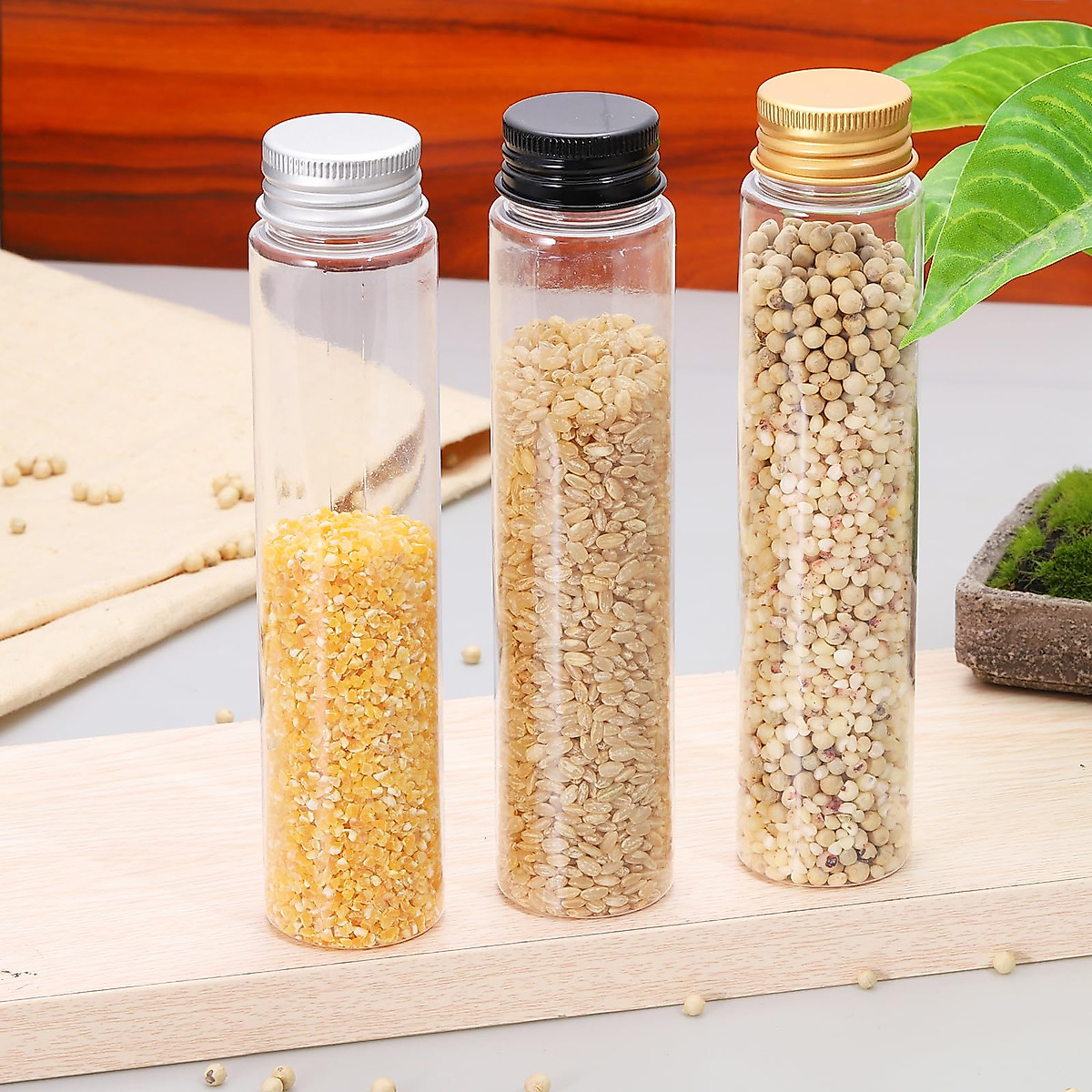 PATIKIL 80ml Plastic Test Tubes with Screw Caps, 6Pcs 128x33mm Flat Bottom Tubes for Scientific Party Decoration Candy Bead Storage Bath Salt, Silver Tone