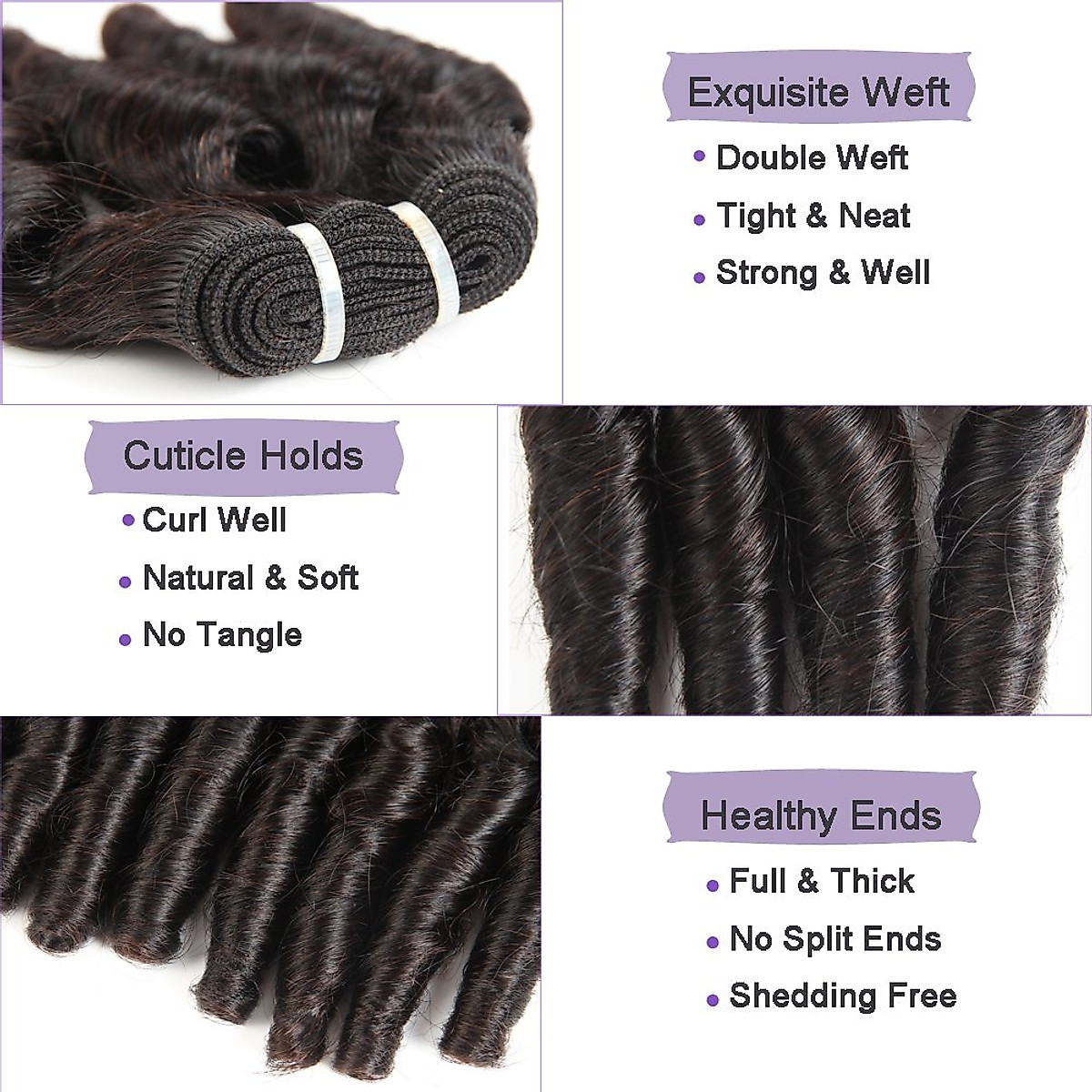 Molefi Brazilian Funmi Hair Loose Wave 4 Bundles Spiral Curl Hair Bundles Short Curly Weave 9A Unprocessed Brazilian Human Hair Extensions 50g/pc Full Head Natural Color (8 8 8 8 Inch)