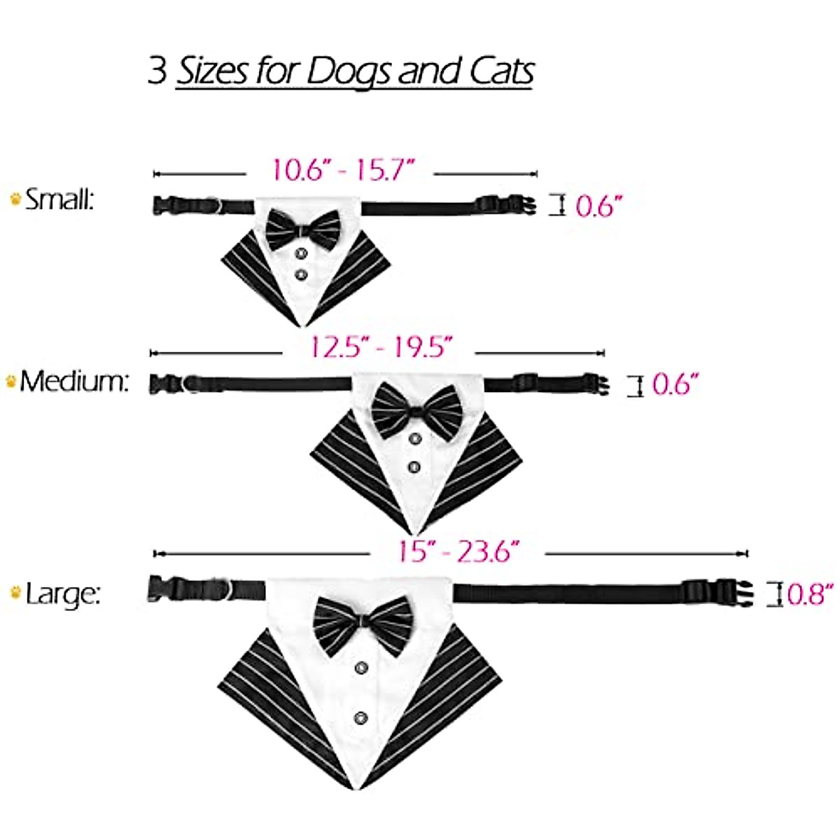 Bow Tie Dog Collar, iToolai Adjustable Collar Wedding Bandana for Small Medium Large Dog Boy(Black Strips, Large)