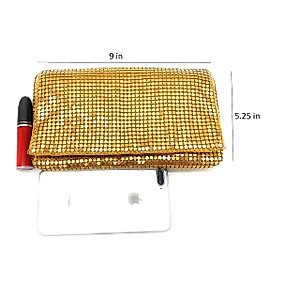 Women Vintage Evening Clutch Metal Mesh Purse with Short Shoulder Strap (Gold)