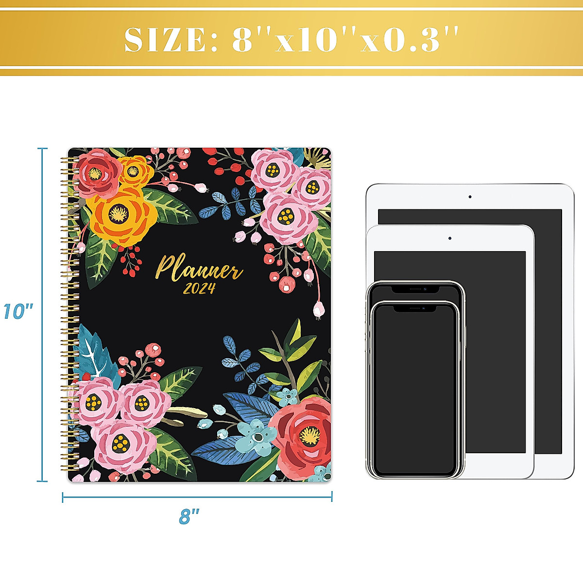 2024 Planner - Planner 2024 Weekly and Monthly, Jan. 2024 - Dec. 2024, 2024 Planner 8" x 10", 2024 Calendar Monthly Planner with Premium Thick Paper, Twin-Wire Binding, 12 Printed Tabs, Large Blocks,