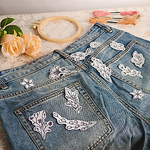 Patemby 50Pcs Water Soluble Embroidery Stabilizers, Stick and Stitch Embroidery Paper with Pre-Printed Flowers and Leaves Pattern Transfers for Hand Sewing Lover Beginners (Flower)