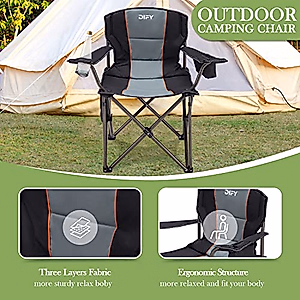 DIFY Oversized Camping Chair, Fortable and Portable, Padded Adjustable Armrest, Max Weight 450lbs. Outdoor Chair with Cup Holder & ice Bag.(Black)