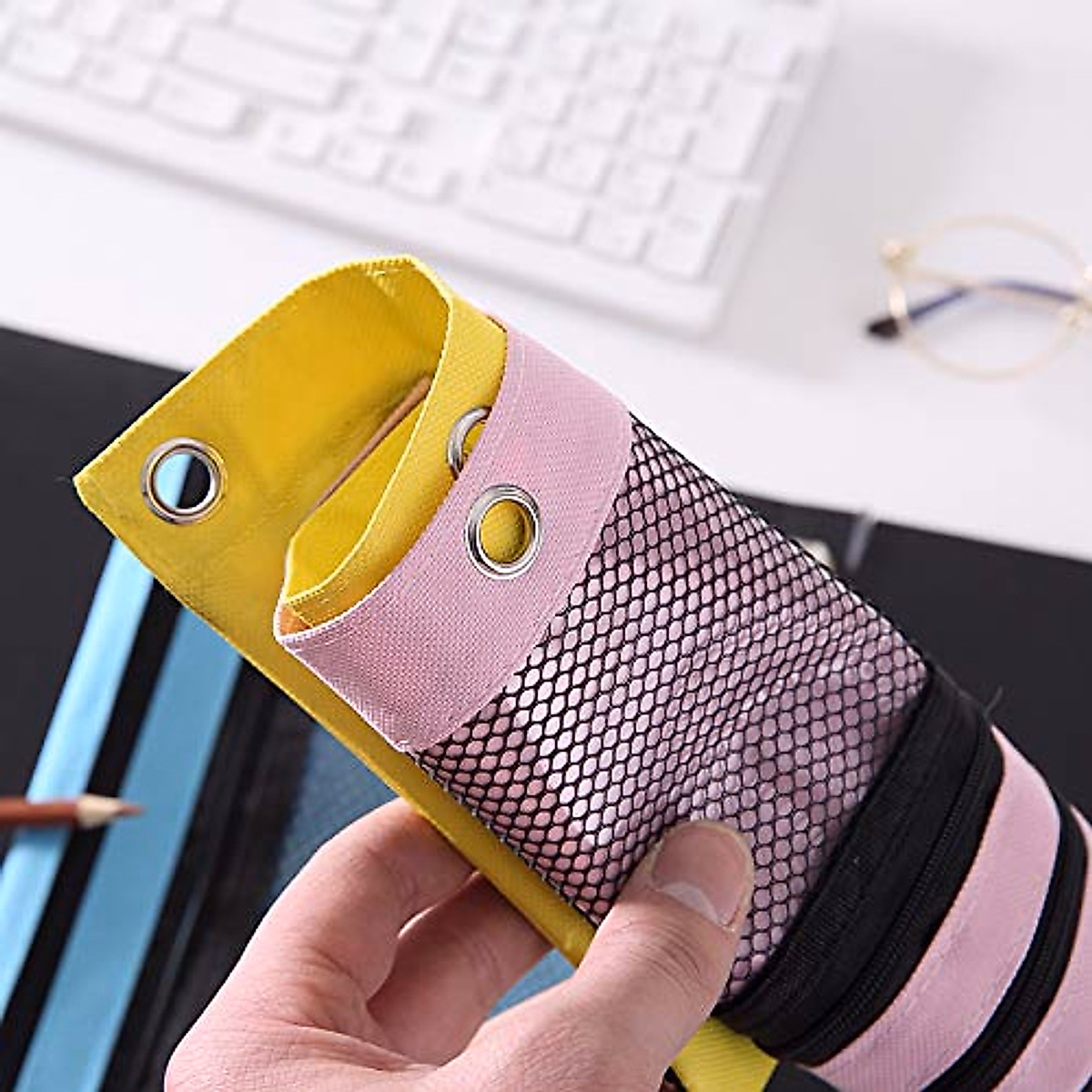 AHOME 3 Ring Binder Pencil Pouchs, Zippered Pencil Pouch Double Pocket Pencil Pouch 3 Ring with Clear Window