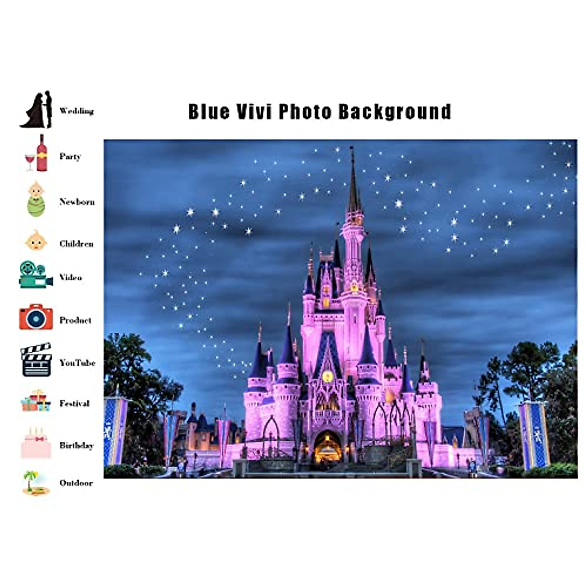 Castle Backdrop 7x5ft Beautiful Castle Night View Photography Background for Children and Girl Birthday Party Photo Video Shooting Props BV037