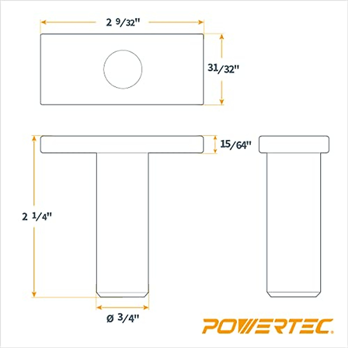 POWERTEC 71467-P2 Solid Steel Bench Dog, (Pack of 2)